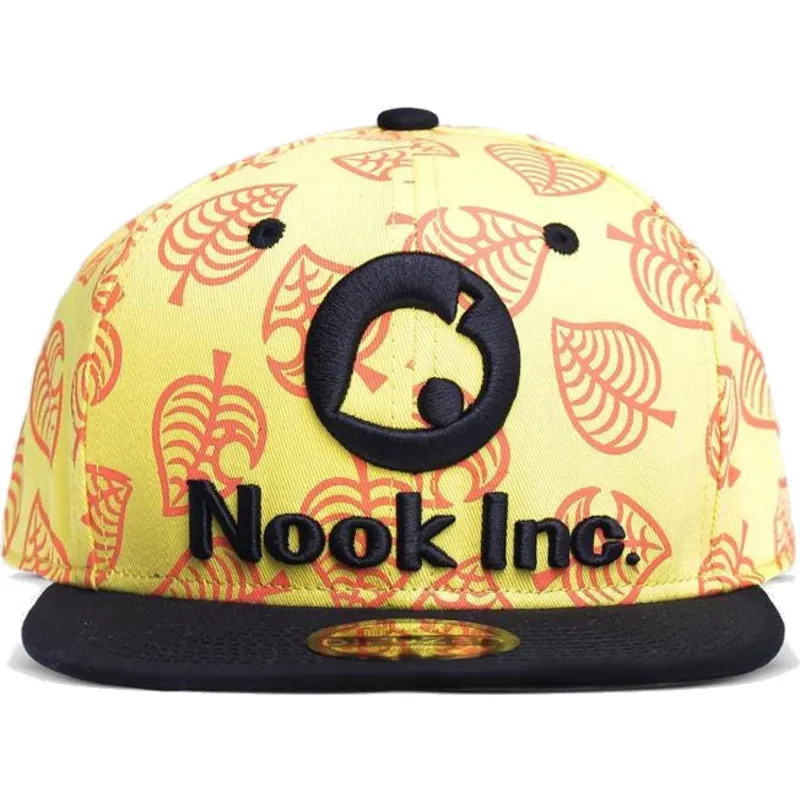 Snapback-Kappe in Gelb und Schwarz mit Leaf-Logo von Nook Inc. Animal Crossing von Difuzed ...