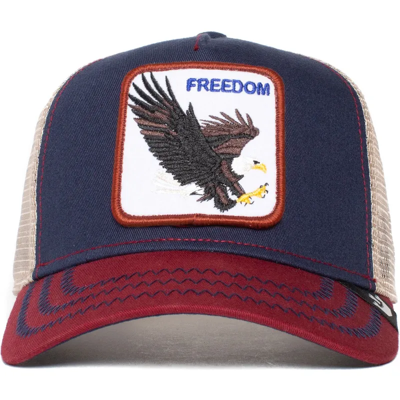 Marineblaue und rote Trucker-Kappe mit Adler The Freedom Eagle The Farm von Goorin Bros ...