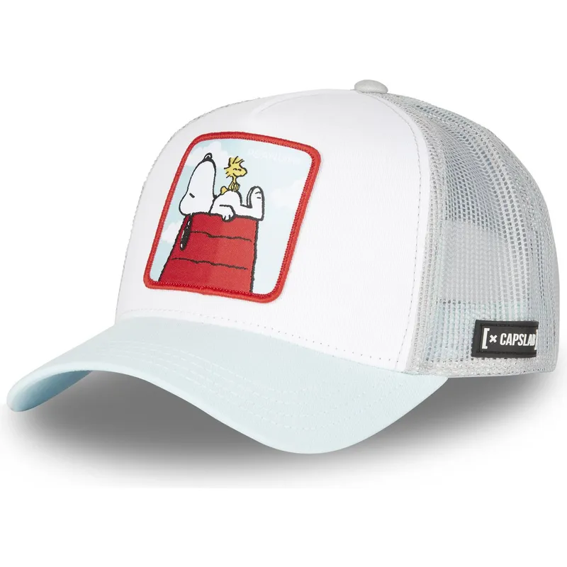 Weiße, graue und blaue Trucker-Kappe Snoopy und Woodstock PEA4 SNO ...